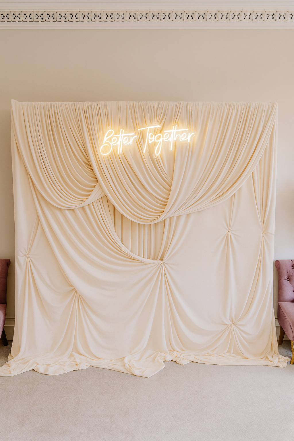 Rental - Draped Photo Backdrop - Champagne – Thoughts and Crosses