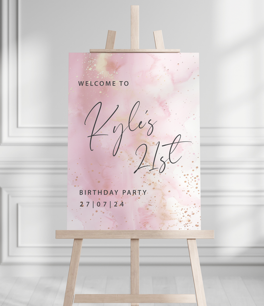 A1 Printed Pink & Gold Watercolour Sign – Thoughts and Crosses