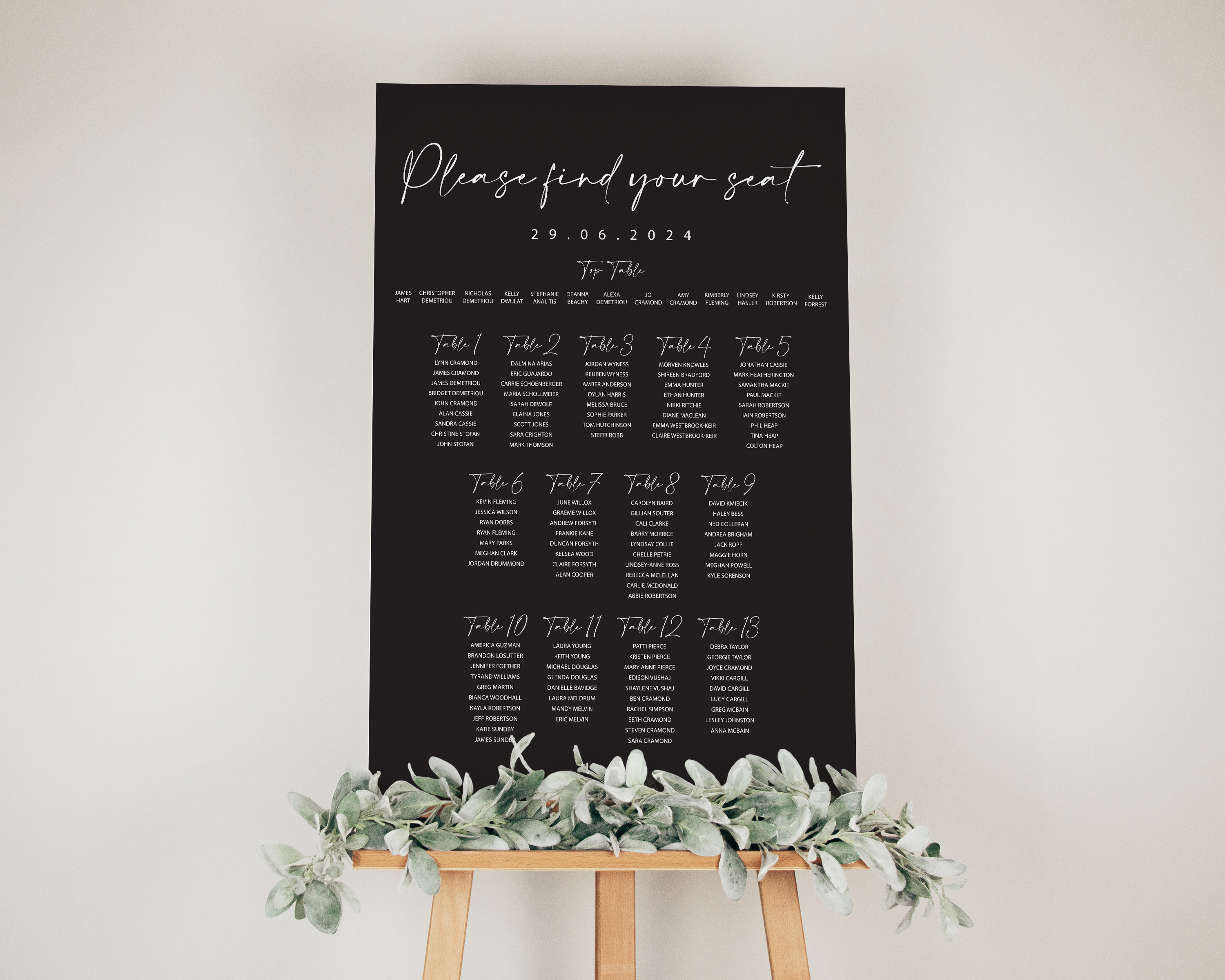 A1 Printed Table Plan - Black – Thoughts and Crosses